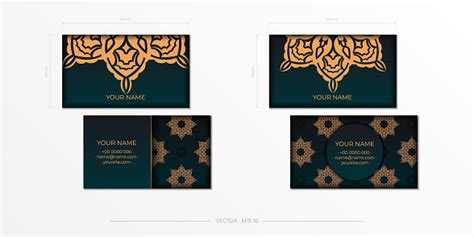 고급스러운 장식품이 있는 짙은 녹색의 명함 프린트 디자인 템플릿 빈티지 패턴벡터 선물 가능한 명함 준비 0명에 대한 스톡 벡터 아트 및 기타 이미지 Istock