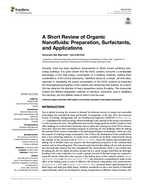 Pdf A Short Review Of Organic Nanofluids Preparation Surfactants