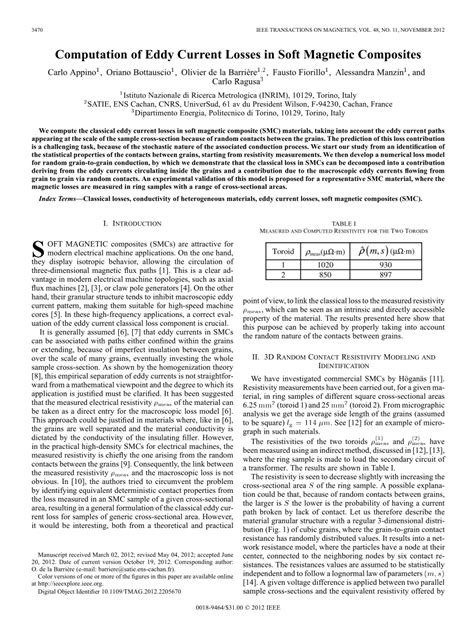 Pdf Computation Of Eddy Current Losses In Soft Magnetic Composites