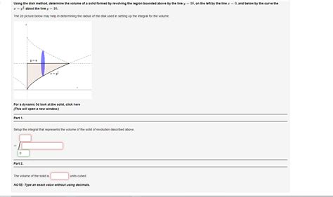 Solved Using The Disk Method Determine The Volume Of A Chegg Com