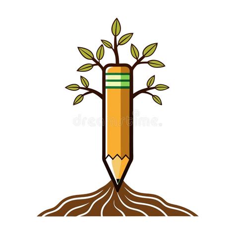 Creative Writing Concept Pencil With Roots And Leaves Growth And
