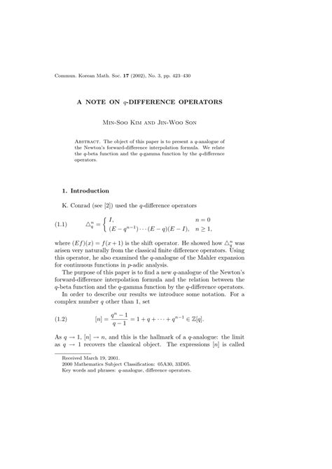 Pdf A Note On Q Difference Operators