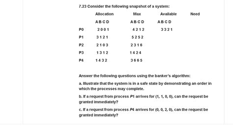 Solved 723 Consider The Following Snapshot Of A System