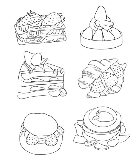 Sketch Desserts Vector Set Illustration Of A Cake With Cream Sweet