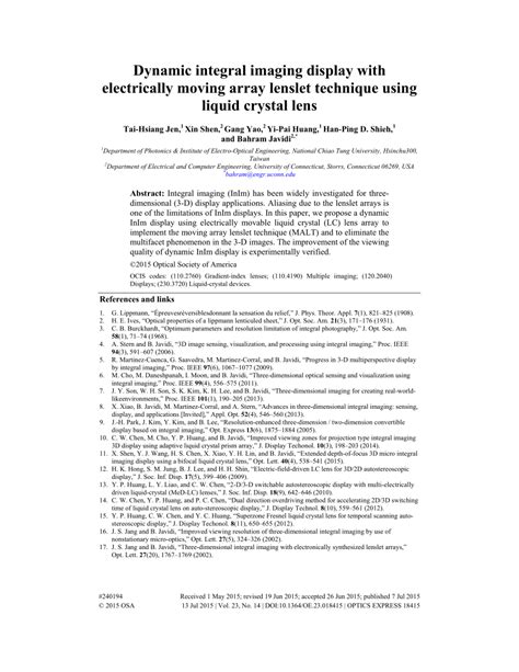 Pdf Dynamic Integral Imaging Display With Electrically Moving Array Lenslet Technique Using