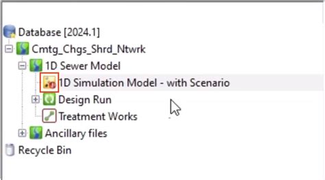 the infoworks icm explorer window with a highlight around an icon with