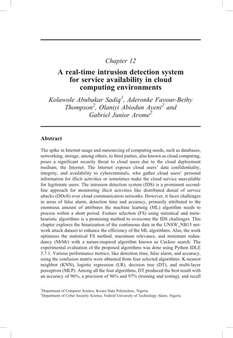 Pdf A Real Time Intrusion Detection System For Service Availability In Cloud Computing