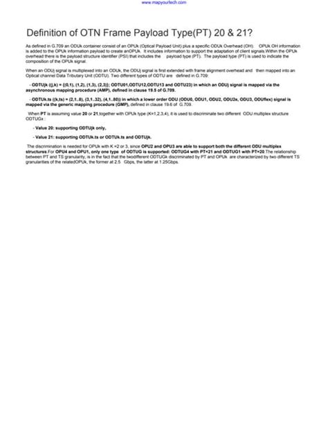 Definition Of Otn Frame Payload Typept 20 And Pt21 Pdf