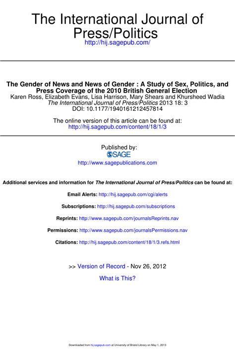 PDF The Gender Of News And News Of Gender A Study Of Sex Politics And Press Coverage Of The