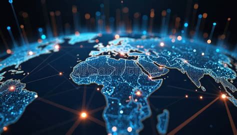 Abstract World Map Shows Global Network Connection Digital Earth Visualizes Worldwide
