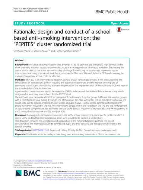 Pdf Rationale Design And Conduct Of A School Based Anti Smoking Intervention The Pepites