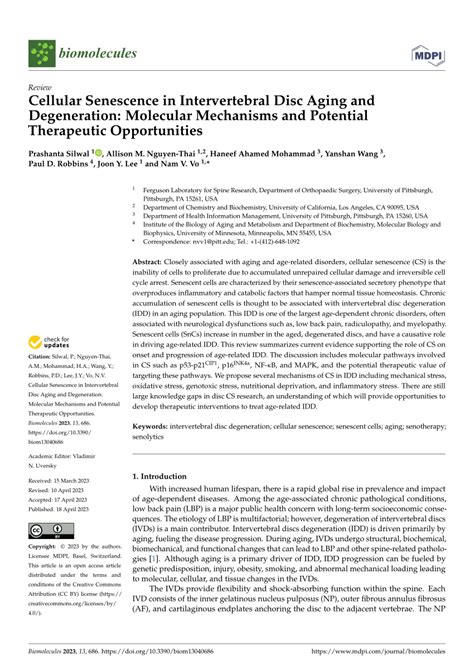 Pdf Cellular Senescence In Intervertebral Disc Aging And Degeneration