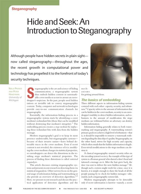 Pdf Hide And Seek An Introduction To Steganography
