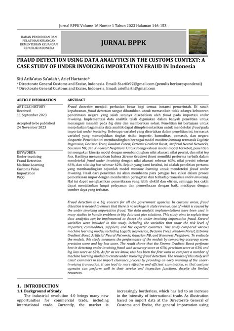 PDF FRAUD DETECTION USING DATA ANALYTICS A CASE STUDY OF UNDER INVOICING IMPORTATION FRAUD IN