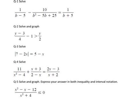 solved q 1 solve b−51−b2−5b 2510 b 51 q 2 solve and graph