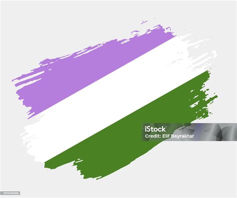 젠더퀴어 깃발은 흰색 바탕에 붓으로 그렸다 Lgbt 권리 개념입니다 현대 자부심 퍼레이드 포스터 벡터 그림 0명에 대한 스톡