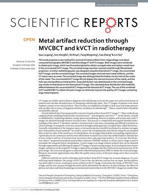 Pdf Metal Artifact Reduction Through Mvcbct And Kvct In Radiotherapy