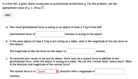 Solved In A Free Fall A Given Object Accelerates At Chegg
