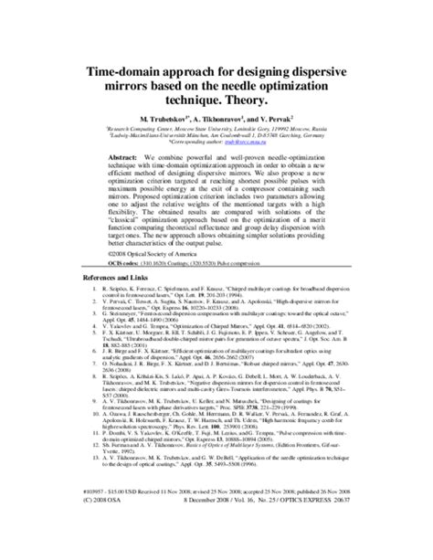 Pdf Time Domain Approach For Designing Dispersive Mirrors Based On The Needle Optimization