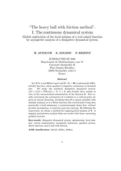Pdf The Heavy Ball With Friction Method I The Continuous Dynamical