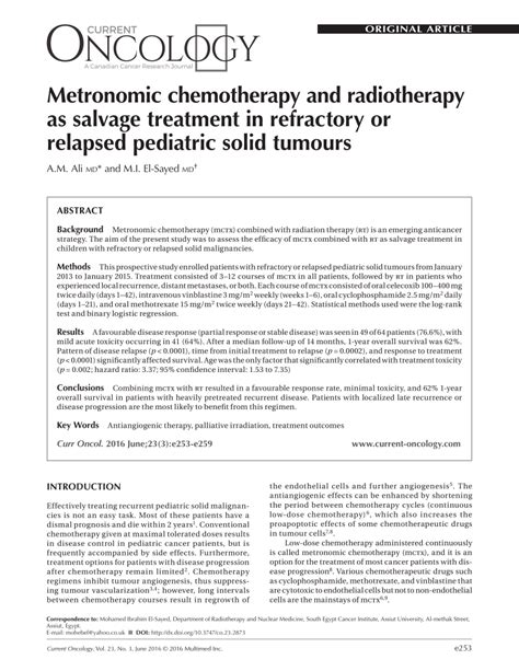 Pdf Metronomic Chemotherapy And Palliative Radiotherapy As Salvage