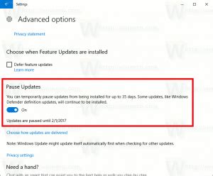 Restrict Access To Pause Updates Feature In Windows