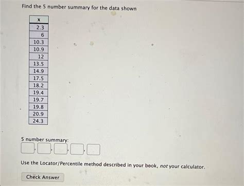 Solved Find The 5 Number Summary For The Data Shown х 23 6