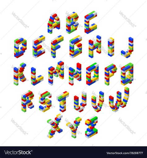 Isometric Font Made From Colored Plastic Blocks Vector Image