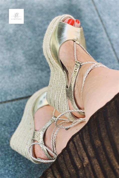 Gold Wedge Heeled Shoes Gold Wedge Heels Gold Wedges Outfit Golden