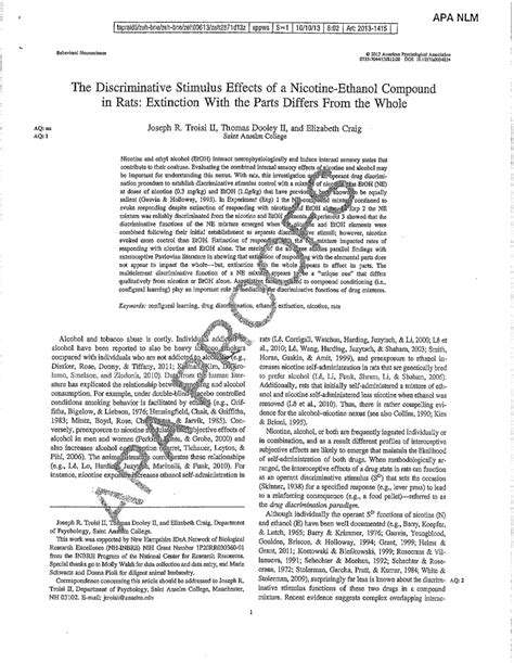 Pdf The Discriminative Stimulus Effects Of A Nicotine Ethanol Compound In Rats Extinction