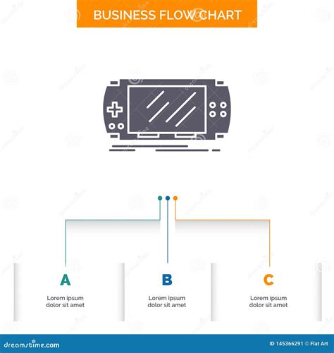 Console Device Game Gaming Psp Business Flow Chart Design With 3 Steps Glyph Icon For