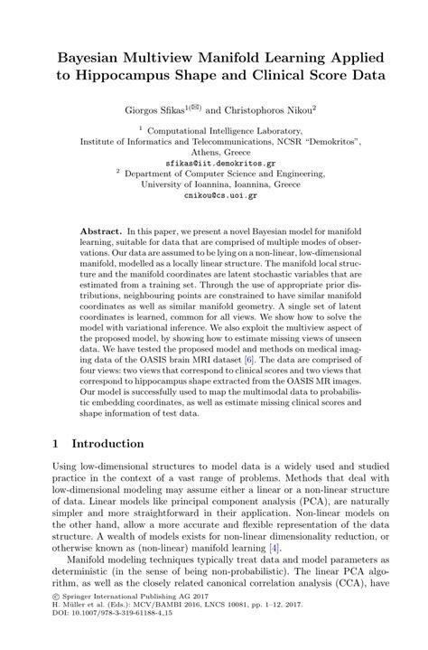 Pdf Bayesian Multiview Manifold Learning Applied To Hippocampus Shape And Clinical Score Data