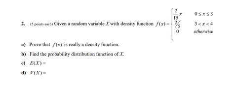 Solved 2 5 Points Each Given A Random Variable X With