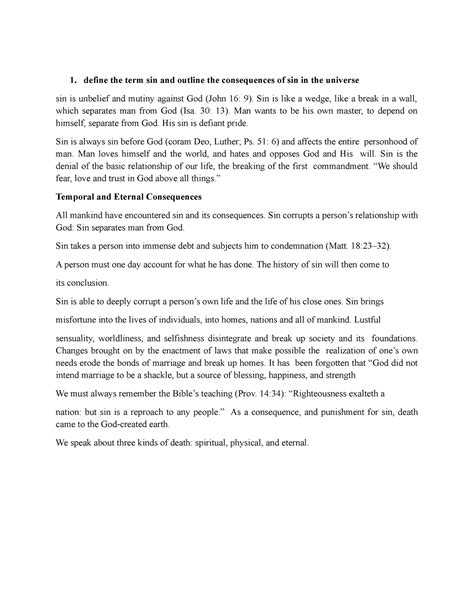 Define The Term Sin And Outline The Consequences Of Sin In The Universe