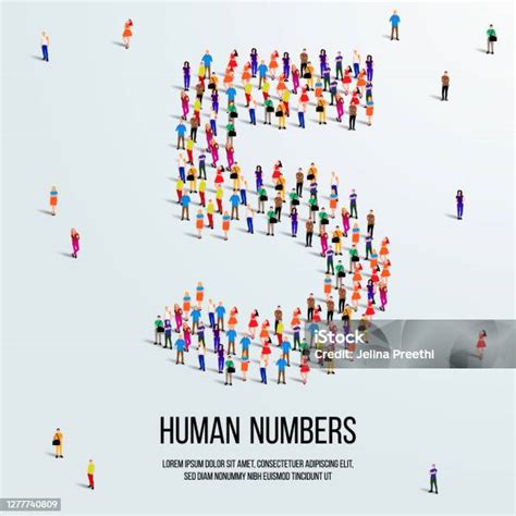 큰 그룹의 사람들이 숫자 5 또는 5를 만들기 위해 형성합니다 글꼴 또는 번호입니다 숫자 5의 벡터 그림 5에 대한 스톡 벡터 아트 및 기타 이미지 Istock