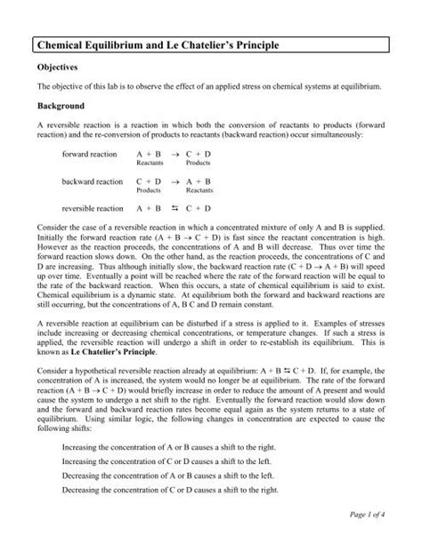 Chemical Equilibrium And Le Chateliers Principle