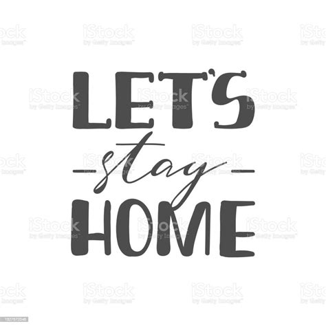 손으로 쓴 슬로건 흰색 배경에 고립 된 집에 머물자 포스터 티셔츠 배너 카드 직물에 인쇄하기위한 타이포그래피 아늑한 디자인 가정