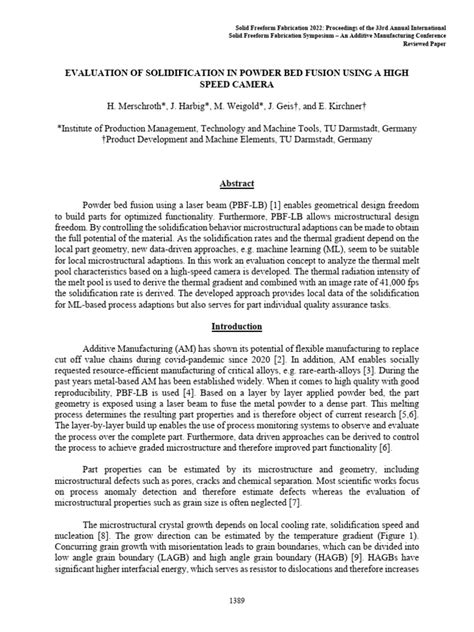 Evaluation Of Solidification In Powder Bed Fusion Pdf Crystallite Microstructure