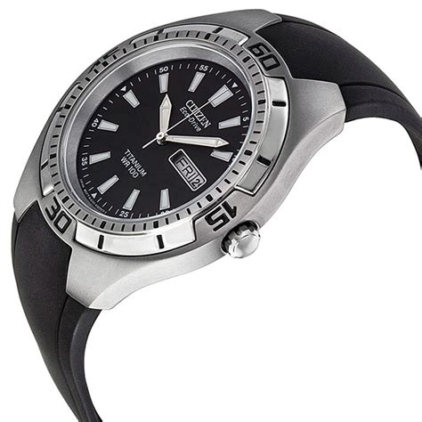 Citizen Eco Drive Black Rubber Strap Titanium Mens Watch Bm8290 05e