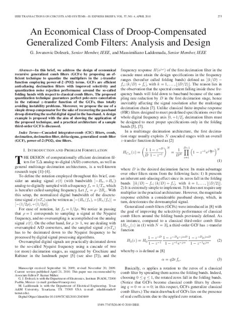 Pdf An Economical Class Of Droop Compensated Generalized Comb Filters