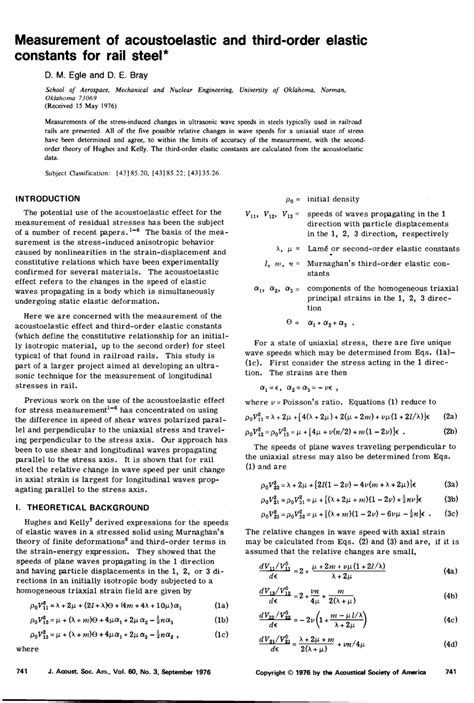 Pdf Measurement Of Acoustoelastic And 3rd Order Elastic Constants For Rail Steel
