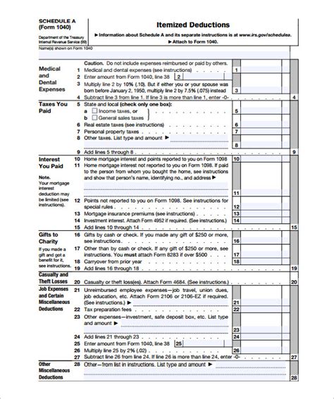 Itemized Deductions Template Excel