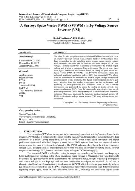 A Survey Space Vector Pwm Svpwm In 3φ Voltage Source Inverter Vsi Pdf