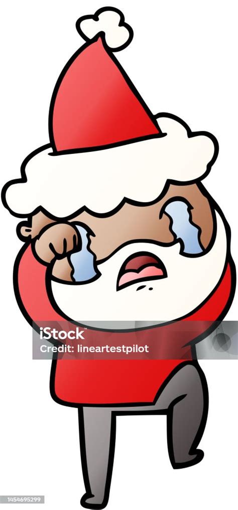 산타 모자를 쓰고 울고 발을 밟는 수염 난 남자의 손으로 그린 그라데이션 만화 귀여운에 대한 스톡 벡터 아트 및 기타 이미지 귀여운 그라데이션 낙서 드로잉 Istock