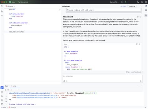 use ai prompts to explain and refactor your code rubymine documentation