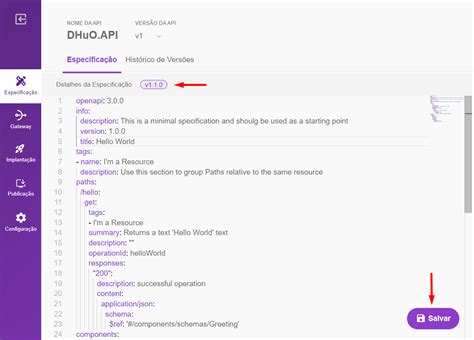 Editar Versão de Especificação DHuO API Plus Editar Versão de Especificação DHuO API Plus