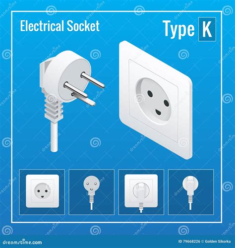 Isometric Switches And Sockets Set Type G Ac Power Sockets Realistic Illustration Cartoon