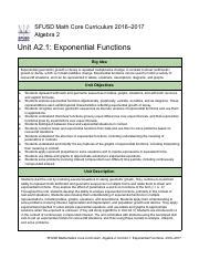 Sfusd Unit Plan A2 1 Exponential Functions Pdf Sfusd Math Core