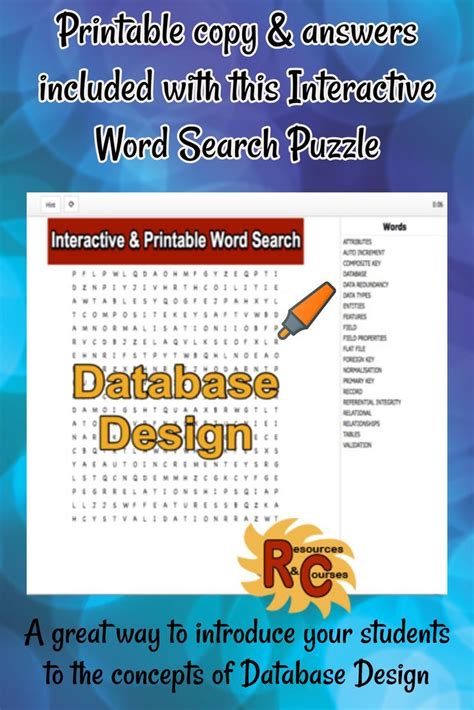 Database Design Concepts Interactive Word Search Smart Board Lessons Database Design
