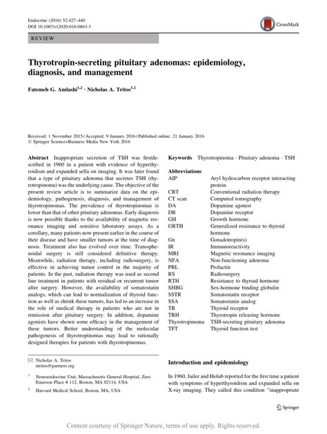 Thyrotropin Secreting Pituitary Adenomas Epidemiology Diagnosis And Management Request Pdf